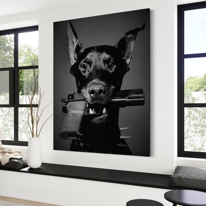 Doberman Gun Canvas Black And White Motivation Canvas Success Art ...